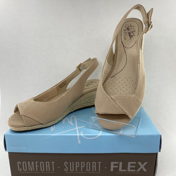 Life Stride | Shoes | Life Stride Socialite Taupe Fabric Wedge ...